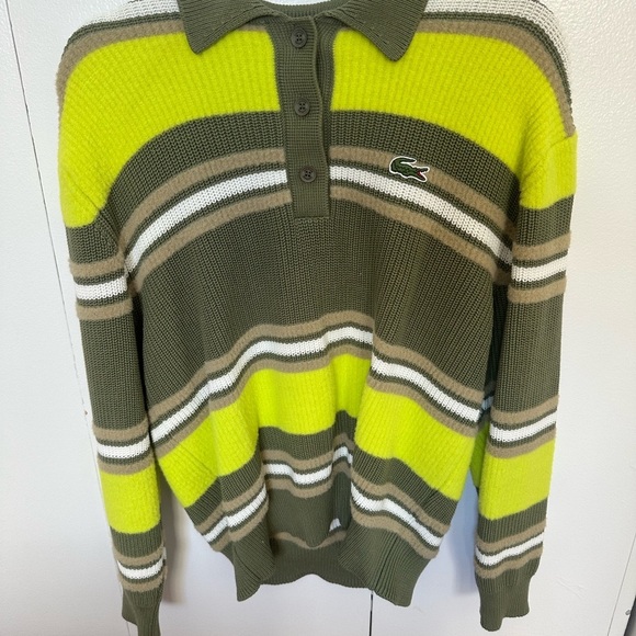 Lacoste | Sweaters | Lacoste Green Striped Textured Polo Sweater | Poshmark